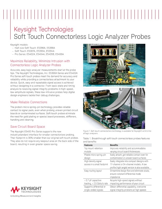 Soft Touch Connectorless Logic Analyzer Probes PDF Asset Page | Keysight