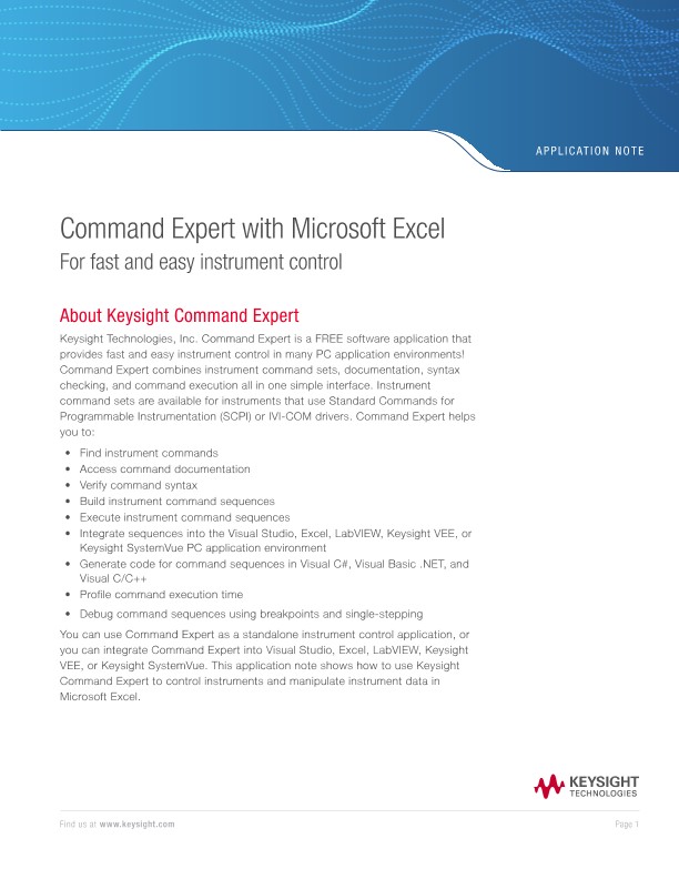 Using Command Expert with Microsoft Excel PDF Asset Page | Keysight