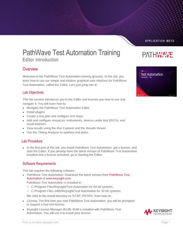 PathWave Test Automation Training Editor Introduction PDF Asset Page ...