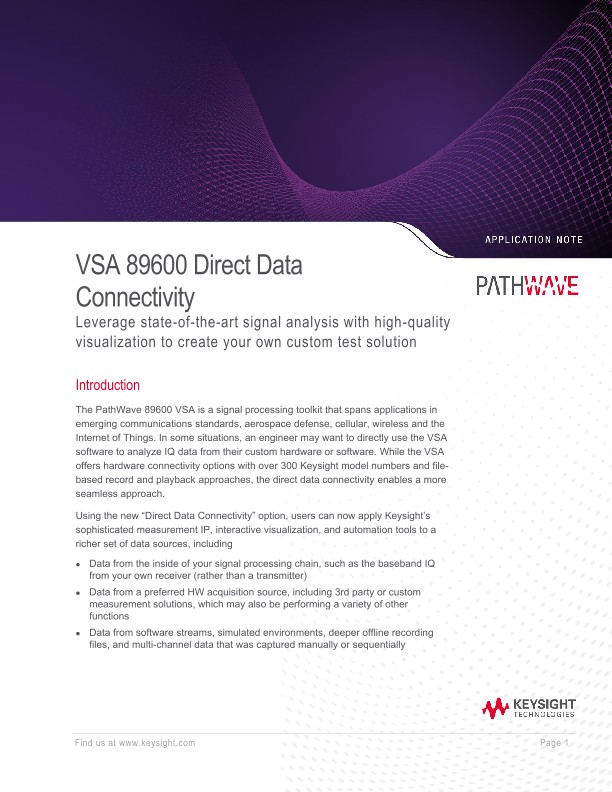 VSA 89600 Direct Data Connectivity PDF Asset Page | Keysight