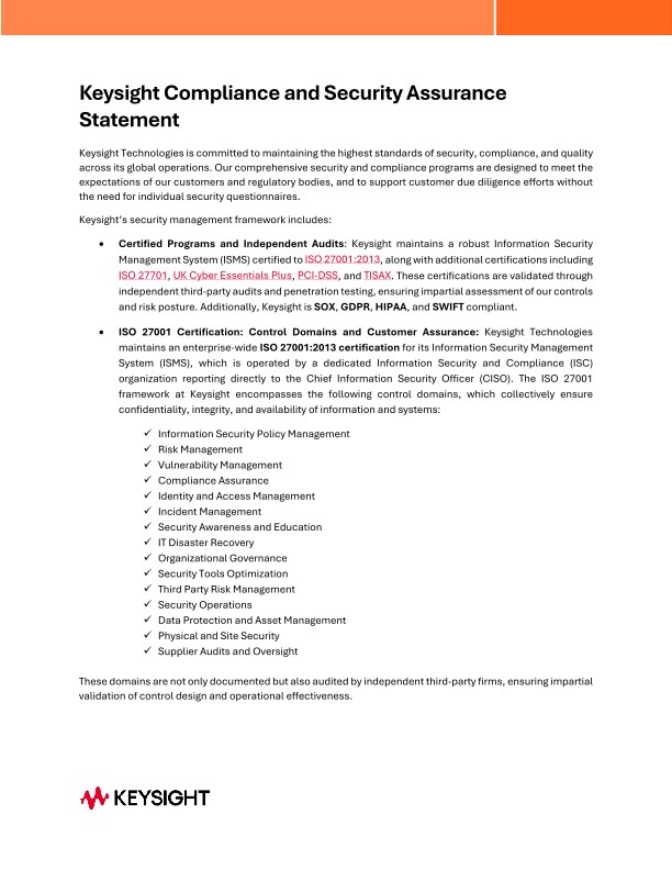 Keysight Compliance and Security Assurance Statement PDF Asset Page ...