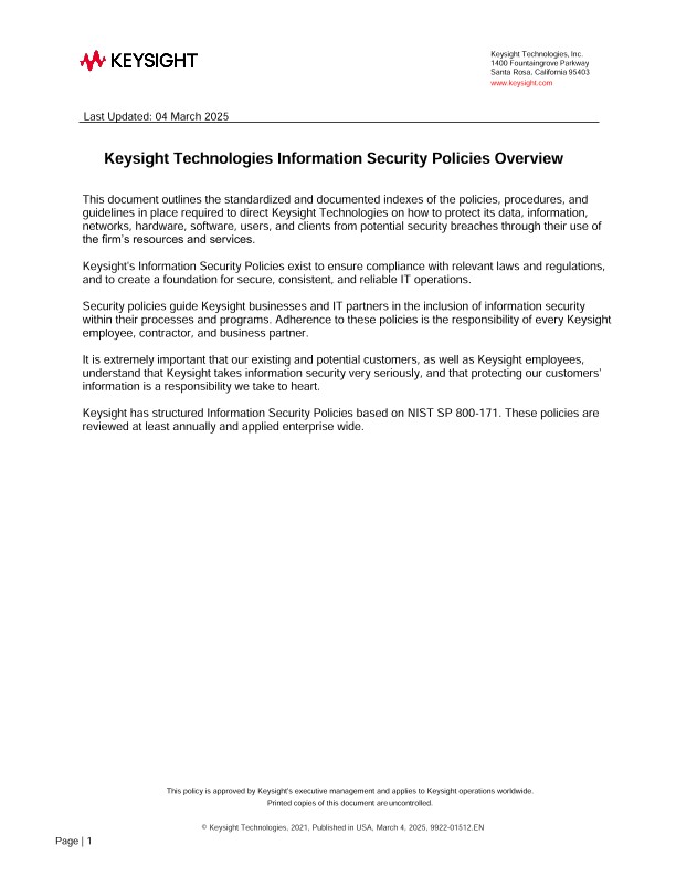 Keysight Information Security Policies Overview PDF Asset Page | Keysight