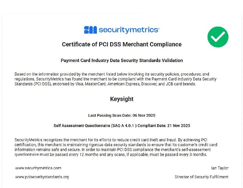Keysight PCI certificate 11212025 PDF Asset Page | Keysight