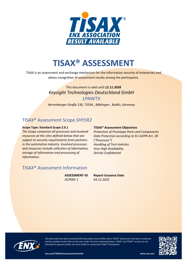 TISAX Certification SHY5R2 PDF Asset Page | Keysight