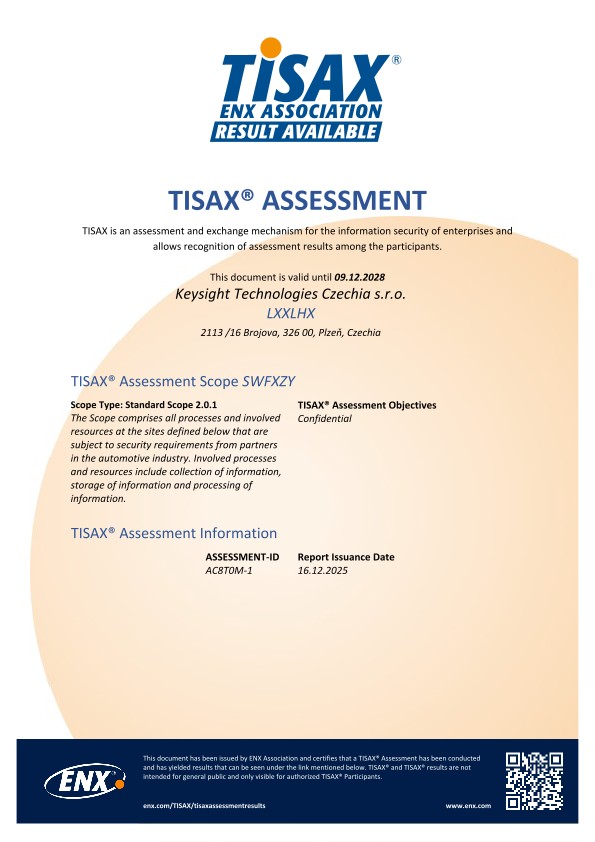 TISAX Certification SWFXZY PDF Asset Page | Keysight