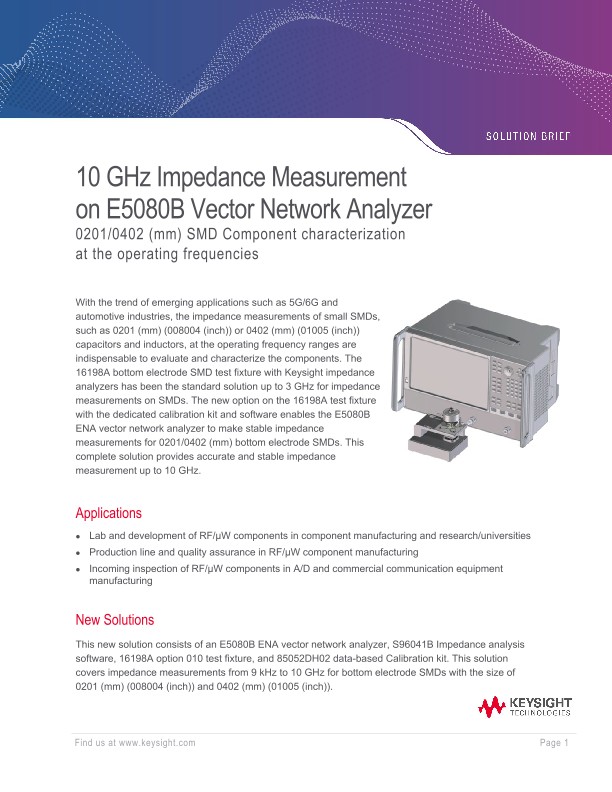 10 GHz Impedance Measurement on E5080B Vector Network Analyzer PDF ...