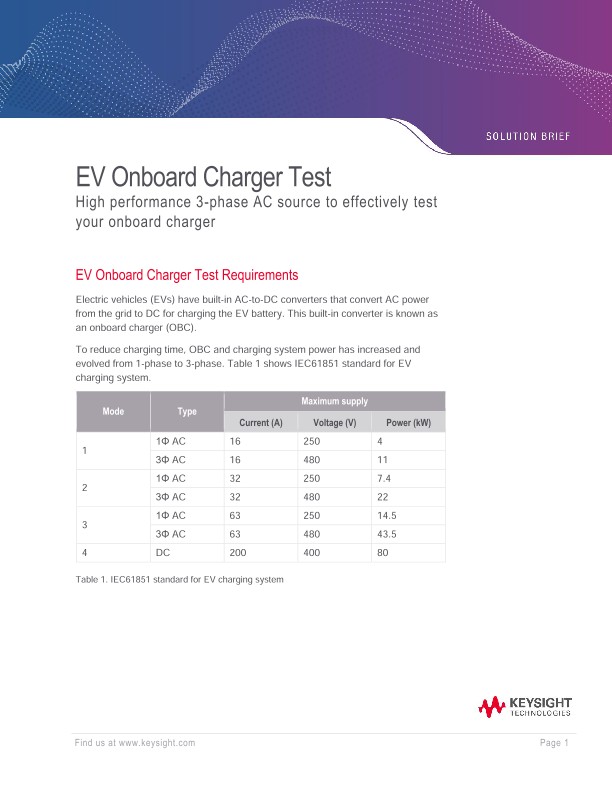 EV Onboard Charger Test PDF Asset Page | Keysight