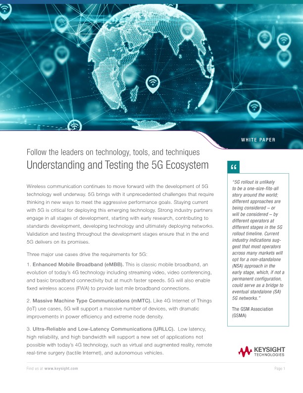 Understanding and Testing the 5G Ecosystem PDF Asset Page | Keysight