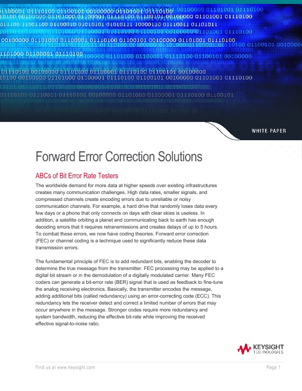 Forward Error Correction Solutions – ABCs of Bit Error Rate Testers PDF ...