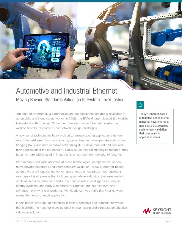 Automotive and Industrial Ethernet: Moving Beyond Standards Validation ...