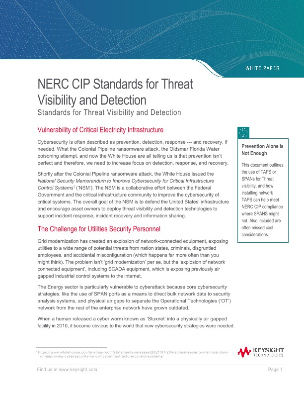 NERC CIP Standards for Threat Visibility and Detection PDF Asset Page ...