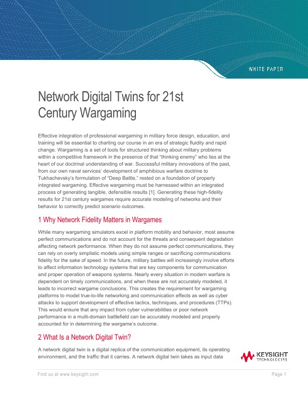 Network Digital Twins for 21st Century Wargaming PDF Asset Page | Keysight