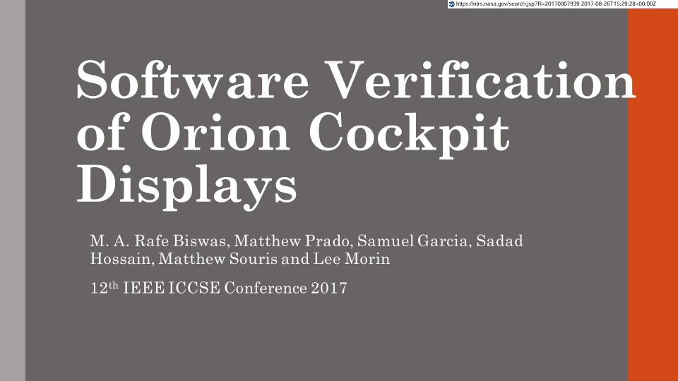 Software Verification of Orion Cockpit Displays PPT PDF Asset Page ...