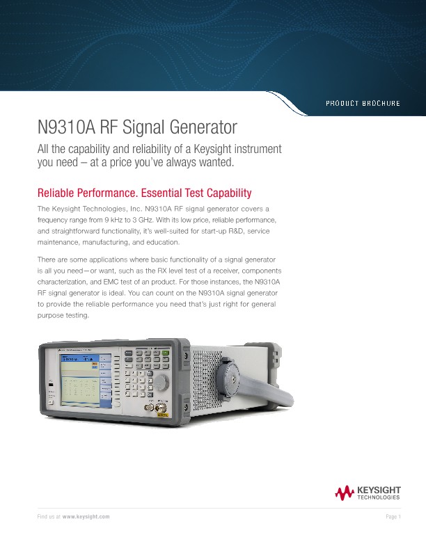 N9310A RF Signal Generator PDF Asset Page | Keysight