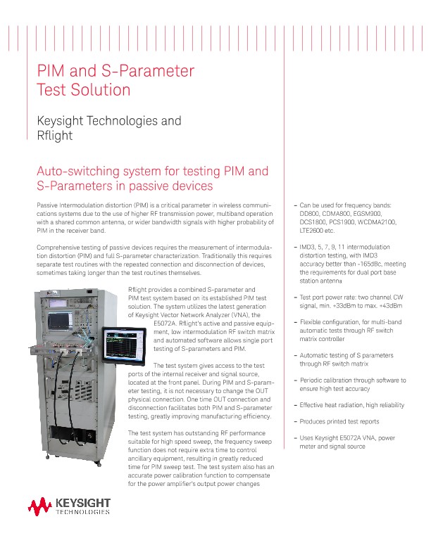 PIM & S Parameter Test Solution PDF Asset Page | Keysight