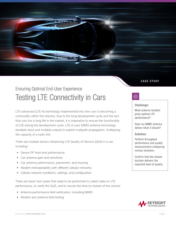 Testing LTE Connectivity in Cars PDF Asset Page | Keysight