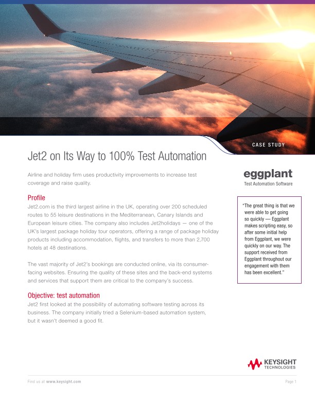 Jet2 on Its Way to 100% Test Automation PDF Asset Page | Keysight