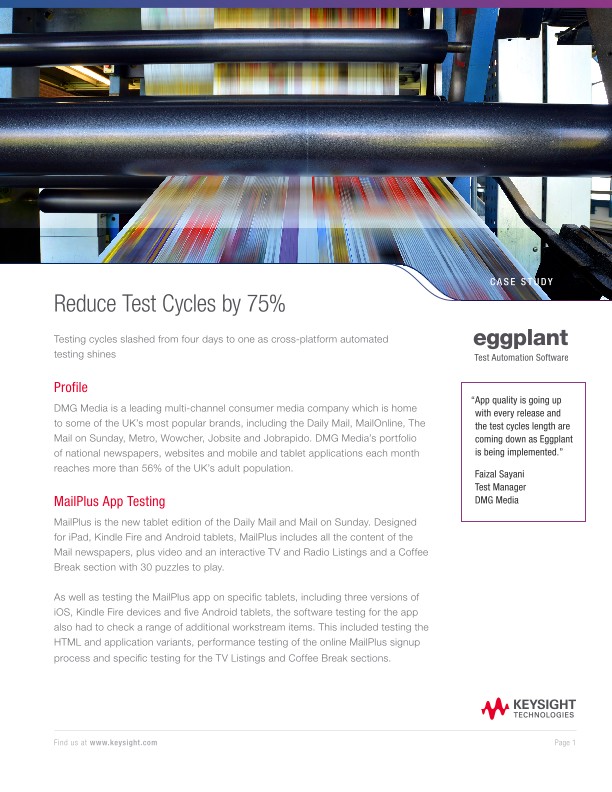 Reduce Test Cycles by 75% PDF Asset Page | Keysight