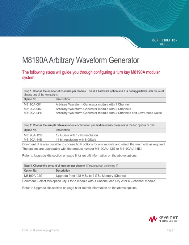 M8190A Arbitrary Waveform Generator PDF Asset Page | Keysight
