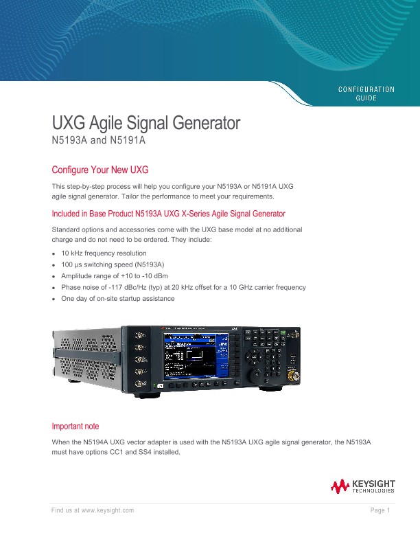UXG Agile Signal Generator N5193A and N5191A PDF Asset Page | Keysight