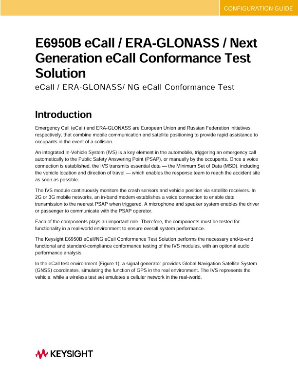 E6950B eCall / ERA-GLONASS / Next Generation eCall Conformance Test ...