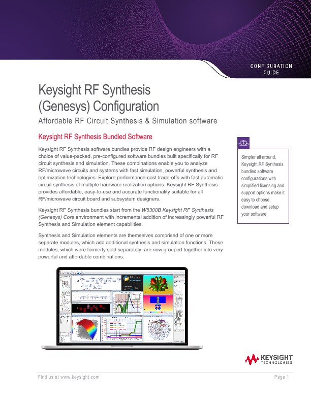 PathWave RF Synthesis (Genesys) Configuration PDF Asset Page | Keysight