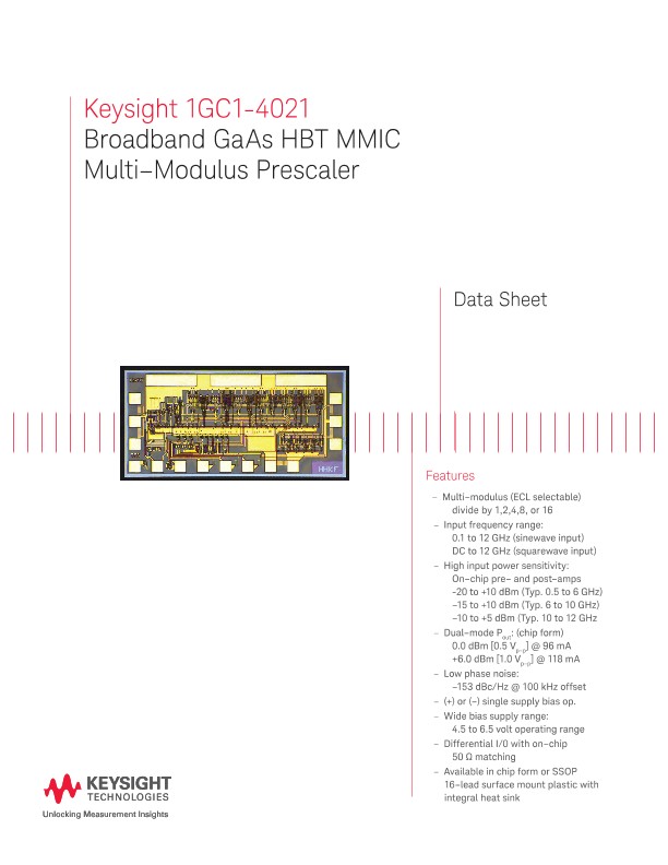 1GC1-4021 Broadband GaAs HBT MMIC Multi–Modulus Prescaler PDF Asset ...