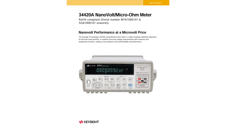 34420A Nano-Volt/Micro-Ohm Meter, 7.5 Digit | Keysight
