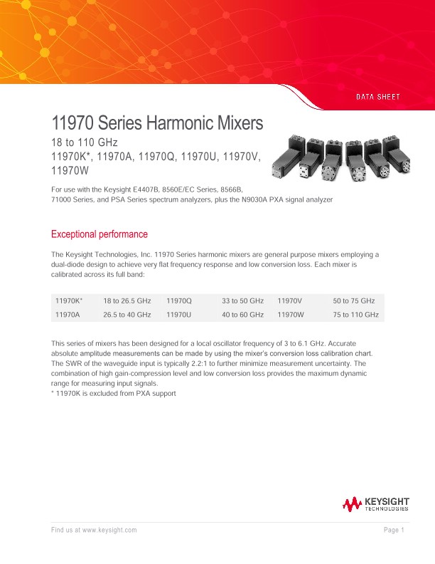 11970 Series Harmonic Mixers - Data Sheet PDF Asset Page | Keysight