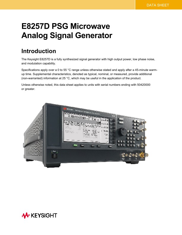 E8257D PSG Microwave Analog Signal Generator PDF Asset Page | Keysight