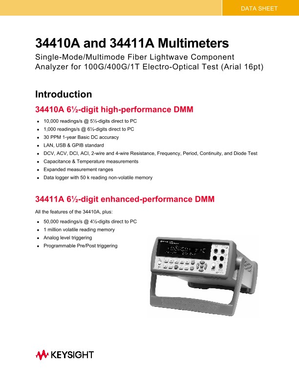 34410A and 34411A Multimeters PDF Asset Page | Keysight