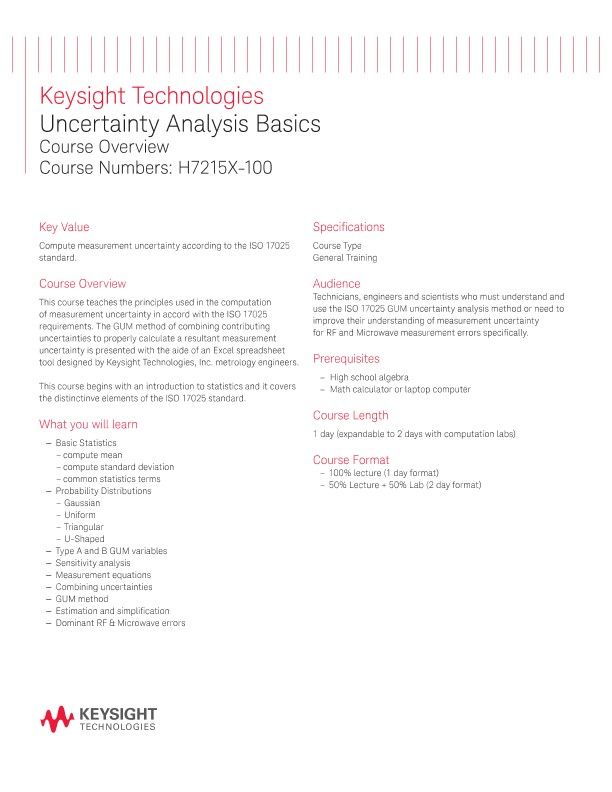 Uncertainty Analysis Basics - Course Overview PDF Asset Page | Keysight
