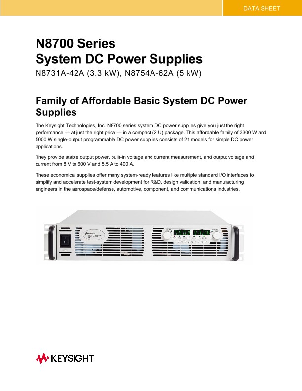 N8700 Series System DC Power Supplies PDF Asset Page | Keysight