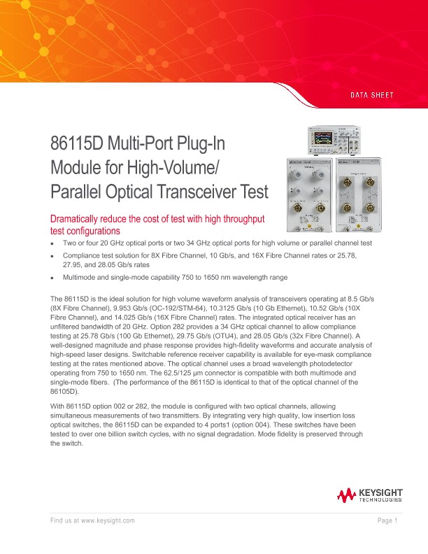 86115D Multi-Port Plug-In Module for High-Volume/Parallel Optical ...