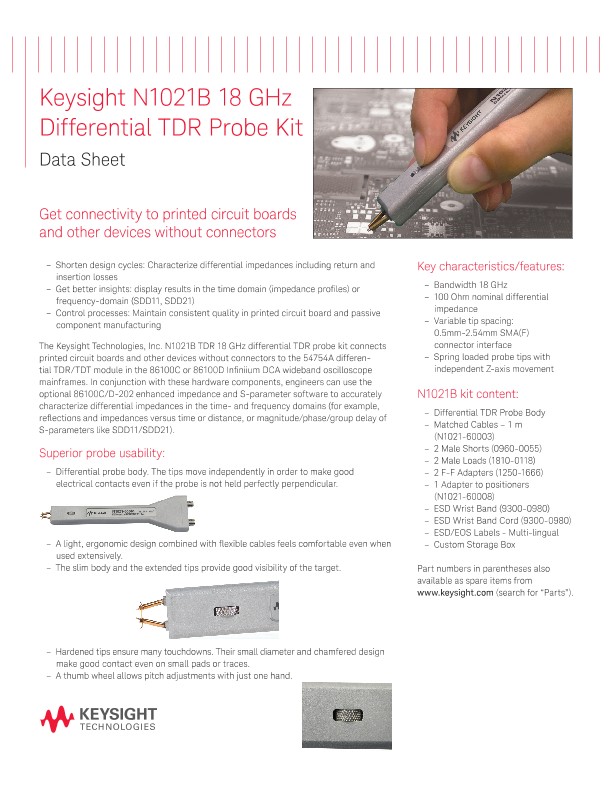 N1021B 18 GHz Differential TDR Probe Kit PDF Asset Page | Keysight