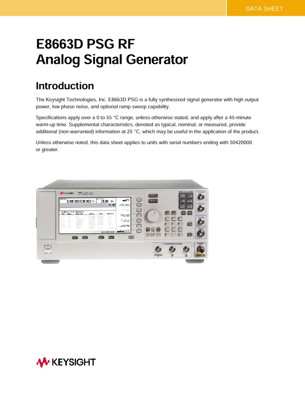 E8663D PSG RF Analog Signal Generator PDF Asset Page | Keysight
