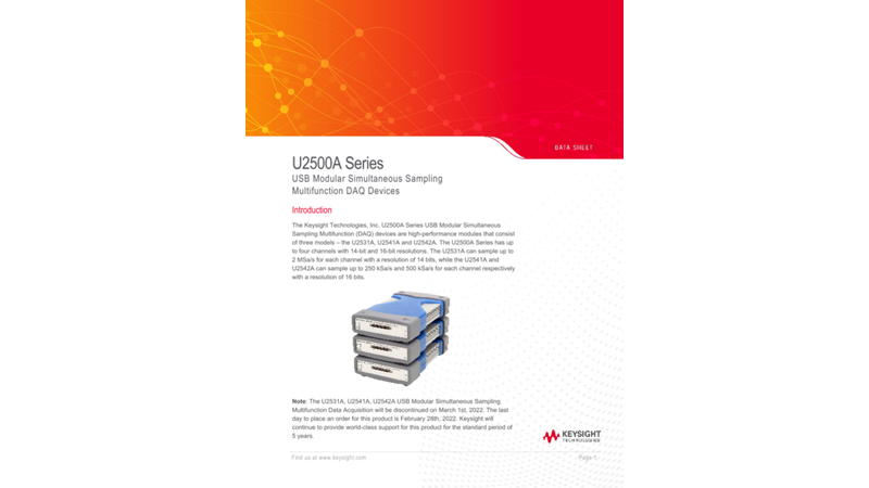 Simultaneous Sampling Multifunction USB DAQ (U2500A Series) | Keysight