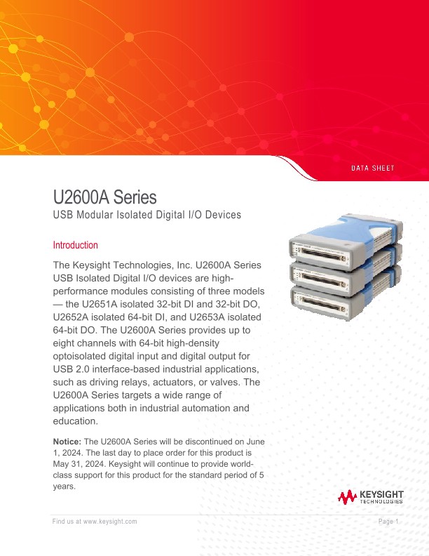 U2600A Series USB Modular Isolated Digital I/O Devices PDF Asset Page ...