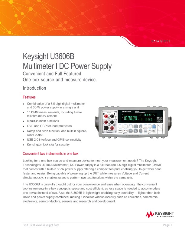 U3606B Multimeter I DC Power Supply PDF Asset Page | Keysight