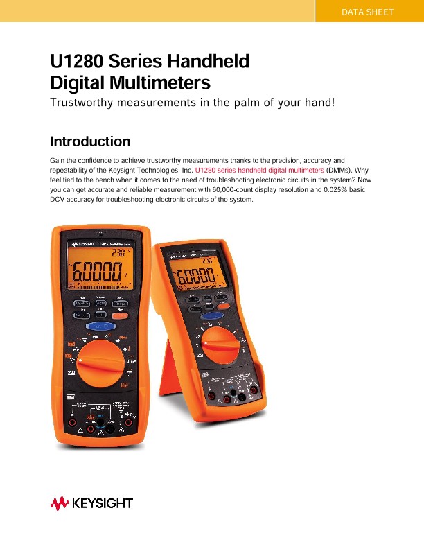 U1280 Series Handheld Digital Multimeters PDF Asset Page | Keysight