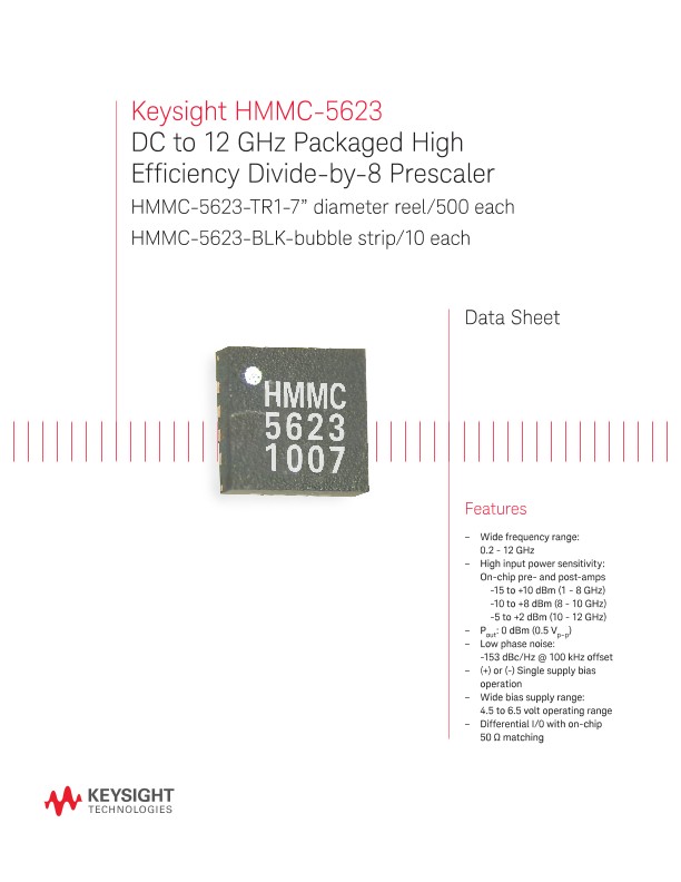 HMMC-5623 DC to 12 GHz Packaged High Efficiency Divide-by-8 Prescaler ...