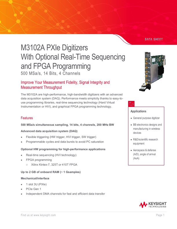 M3102A PXIe Digitizers with Optional Real-Time Sequencing and FPGA ...