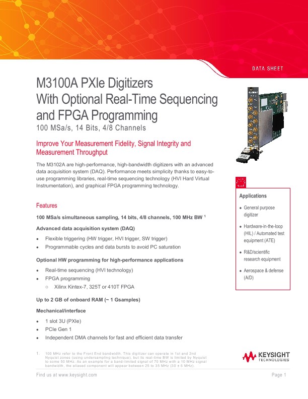 M3100A PXIe Digitizers with Optional Real-Time Sequencing and FPGA ...
