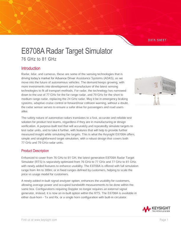 E8708A Radar Target Simulator PDF Asset Page | Keysight