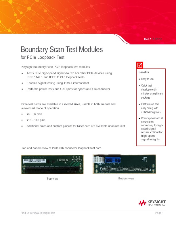 Boundary Scan Test Modules for PCIe Loopback Test PDF Asset Page | Keysight