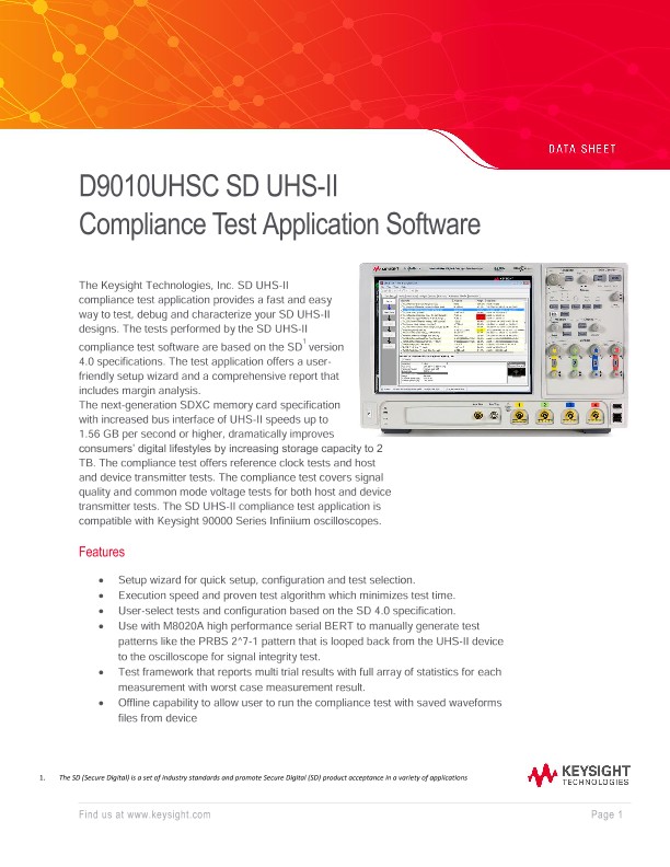 D9010UHSC SD UHS-II Compliance Test Software PDF Asset Page | Keysight