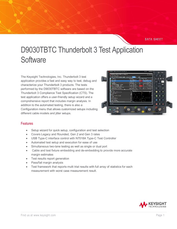 D9030TBTC Thunderbolt 3 Test Application Software PDF Asset Page | Keysight
