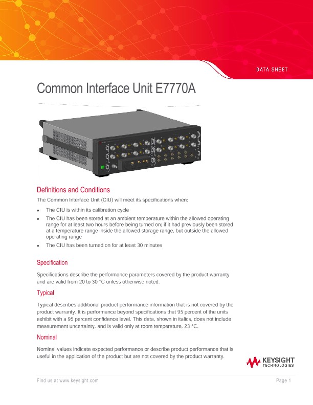 Common Interface Unit E7770A PDF Asset Page | Keysight