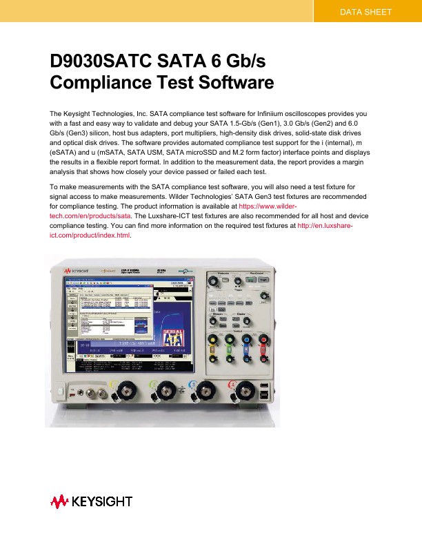 D9030SATC SATA 6 Gb/s Compliance Test Software PDF Asset Page | Keysight