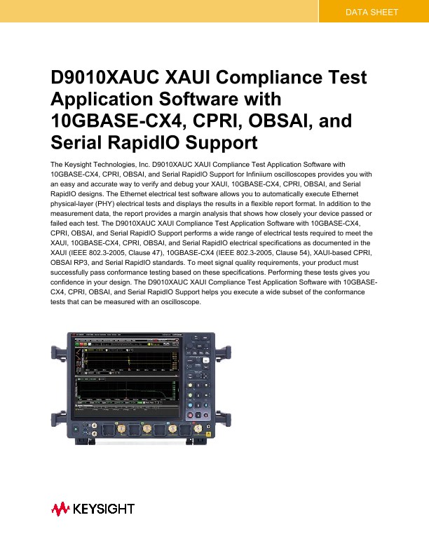 D9010XAUC XAUI Compliance Test Application Software with 10GBASE-CX4 ...